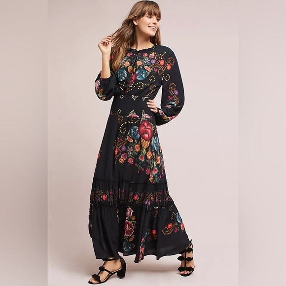 FARM Rio | Dresses | New Farm Rio Long Sleeves Smocked Floral Maxi ...